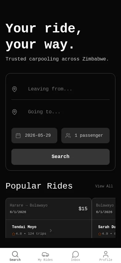 ZimRide Carpool App